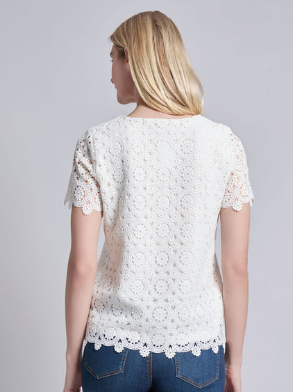 Petite Short Sleeve Lace Top