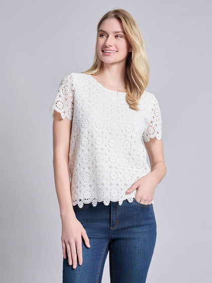 Petite Short Sleeve Lace Top