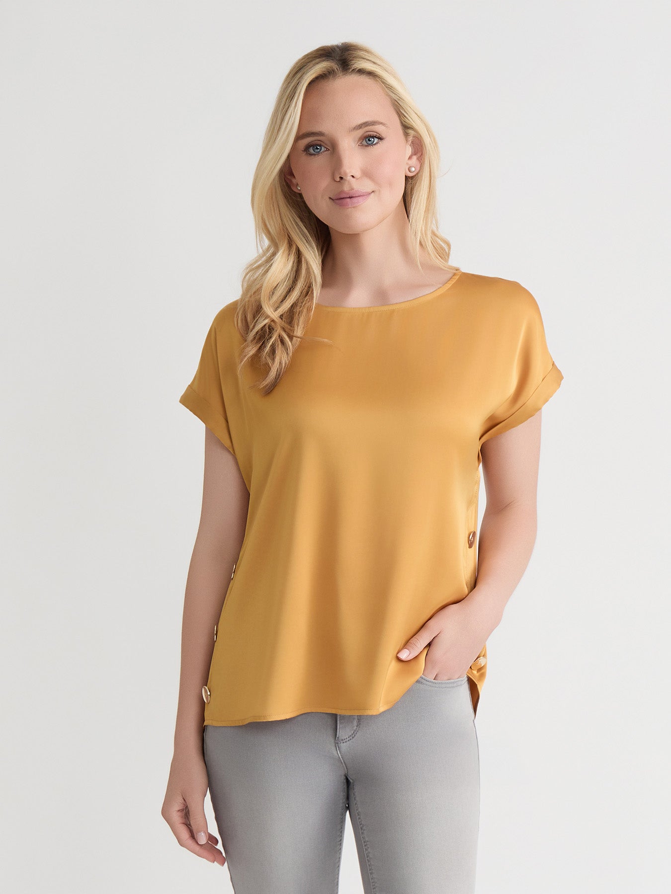 Side Button Blouse, Hammered Satin